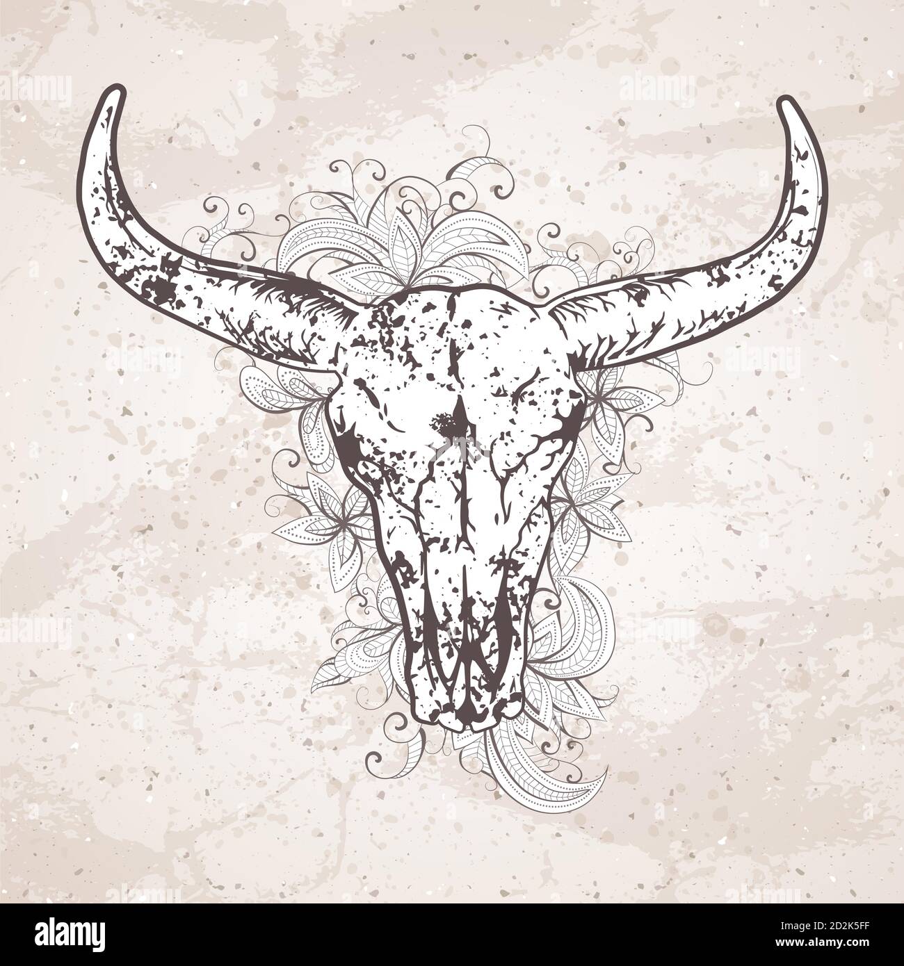 Vector illustration with a wild buffalo skulls and flowers pattern on a ...