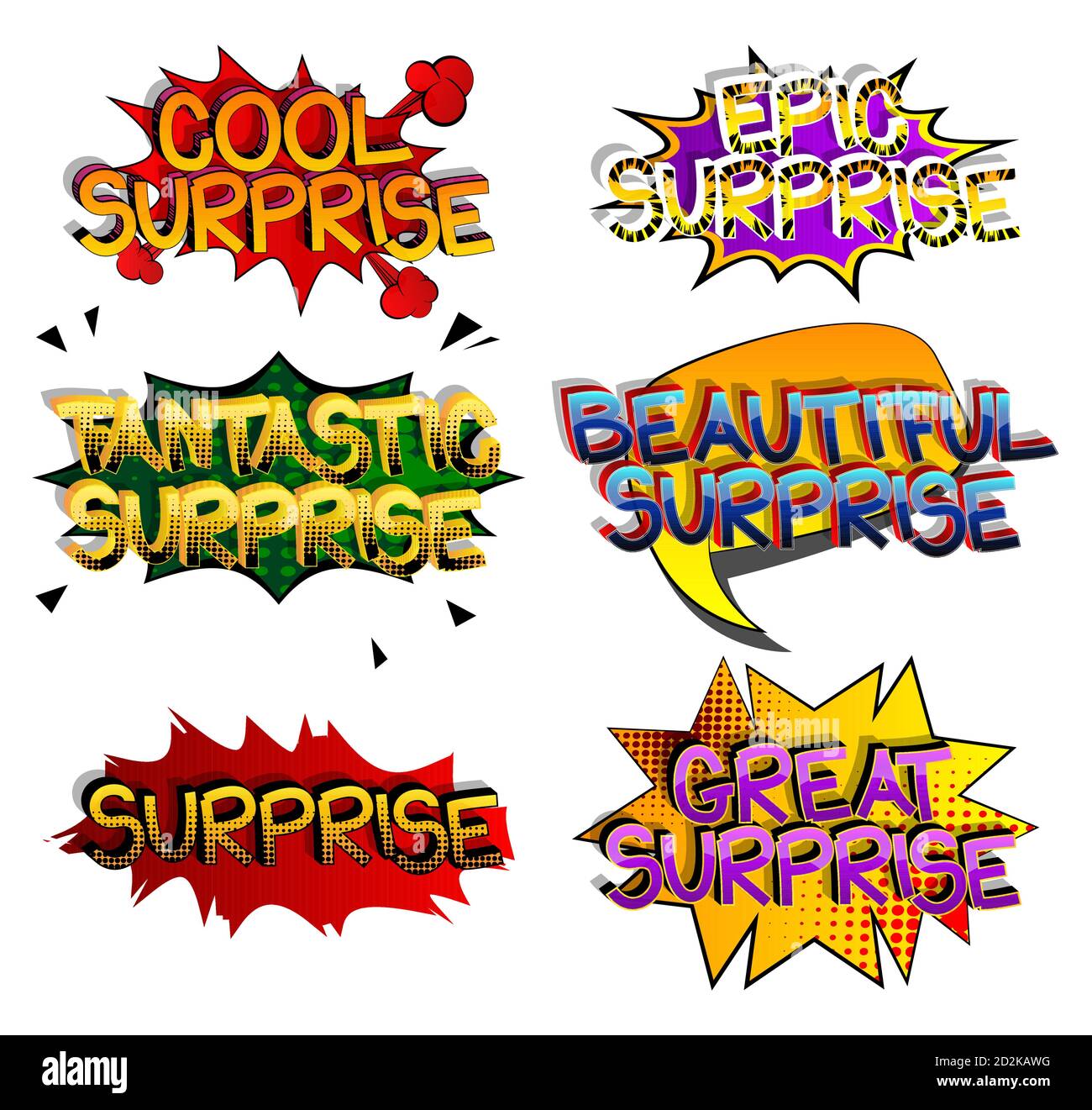 Surprise Comic book style cartoon words on abstract comics background ...
