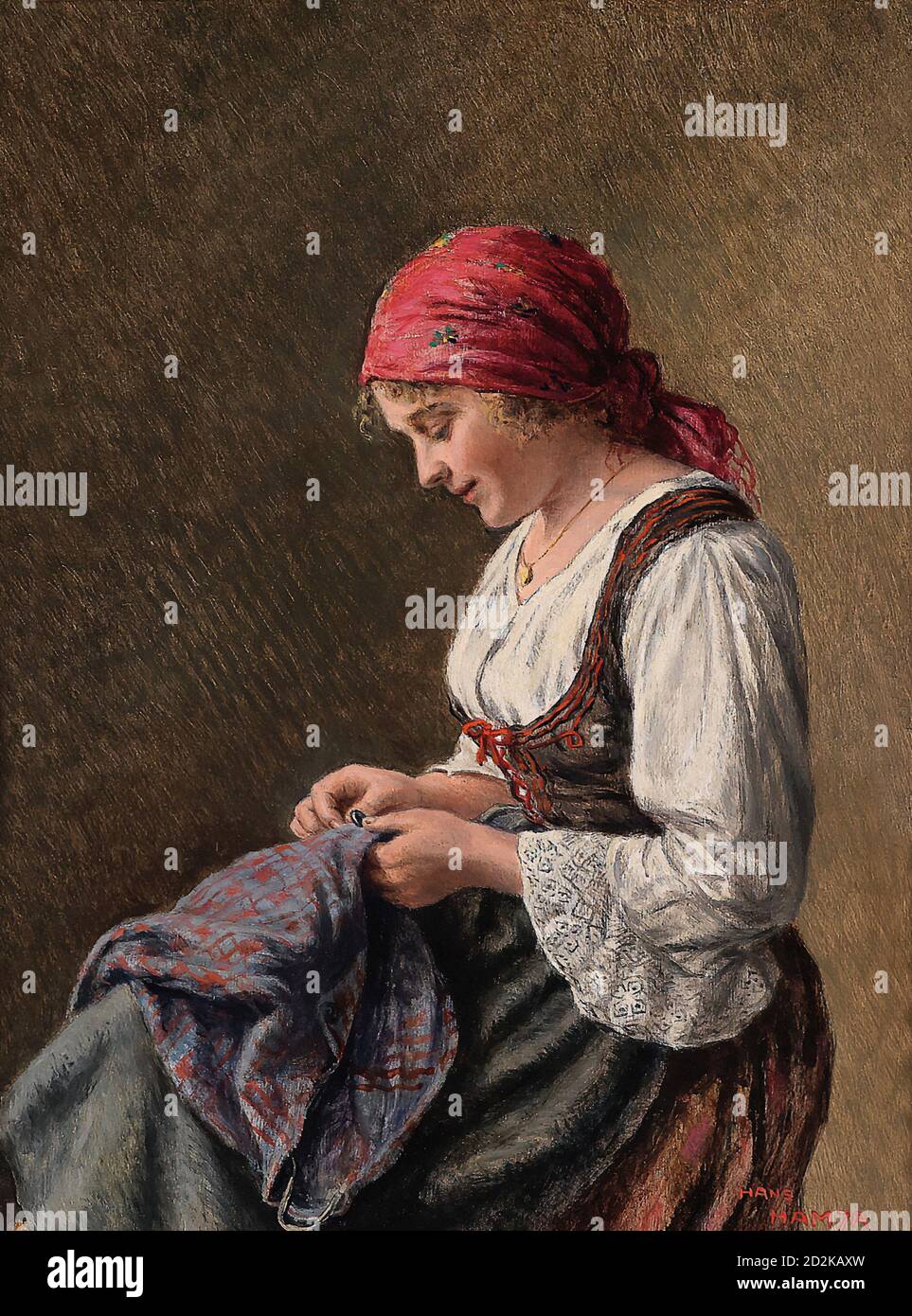 Hamza Hans - Girl Sewing - Austrian School - 19th Century Stock Photo ...