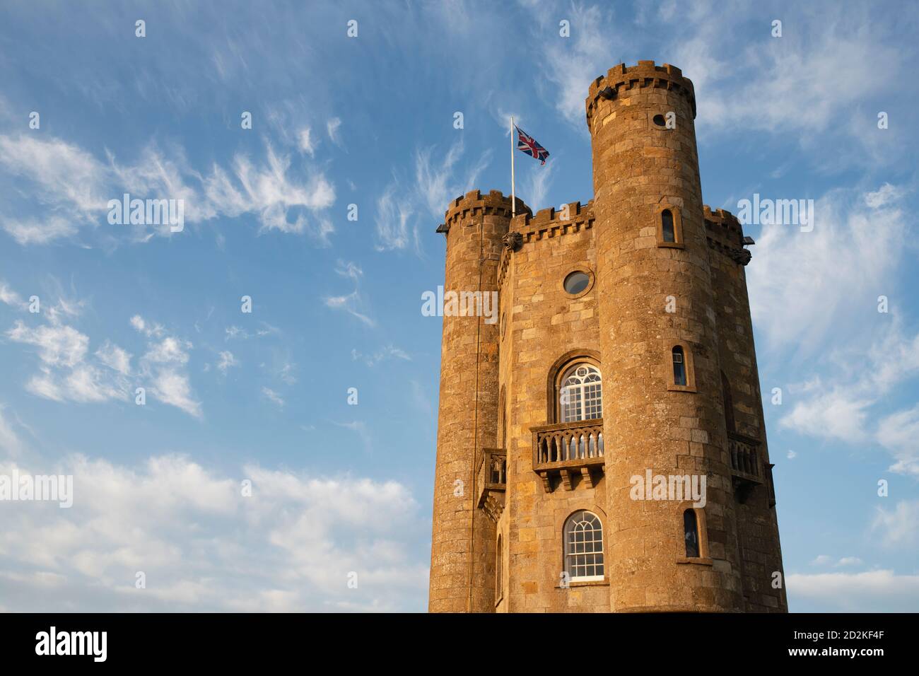 Broadway Tower at sunrise in early autumn along the cotswold way ...