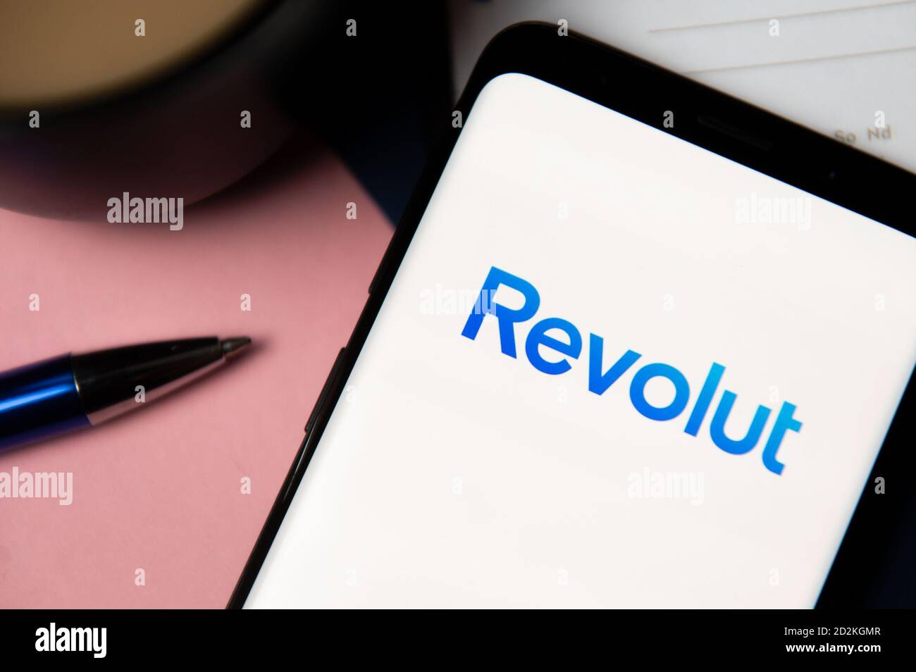In this photo illustration a Revolut logo displayed on a smartphone ...