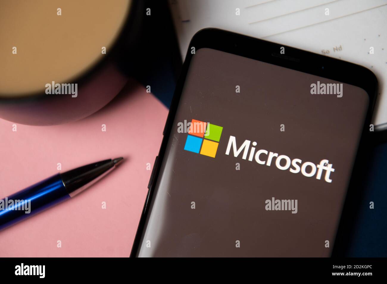 In this photo illustration a Microsoft logo displayed on a smartphone ...