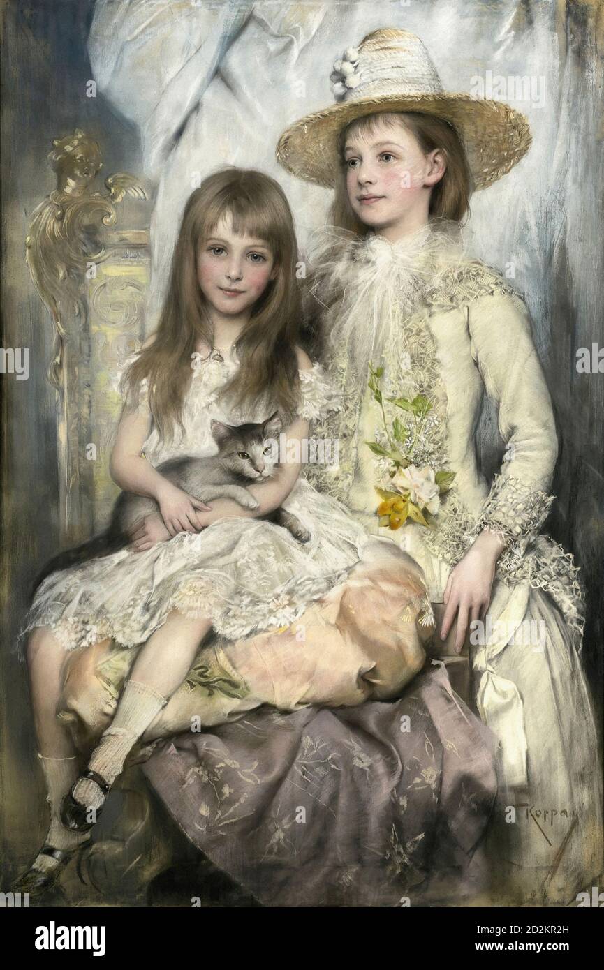 Koppay Joszi Arpad - Sisters - Austrian School - 19th Century Stock ...