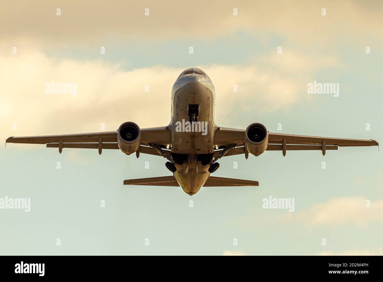 Washington DC, USA 10/02/2020: Bug eye overhead view of an Airbus A319 ...
