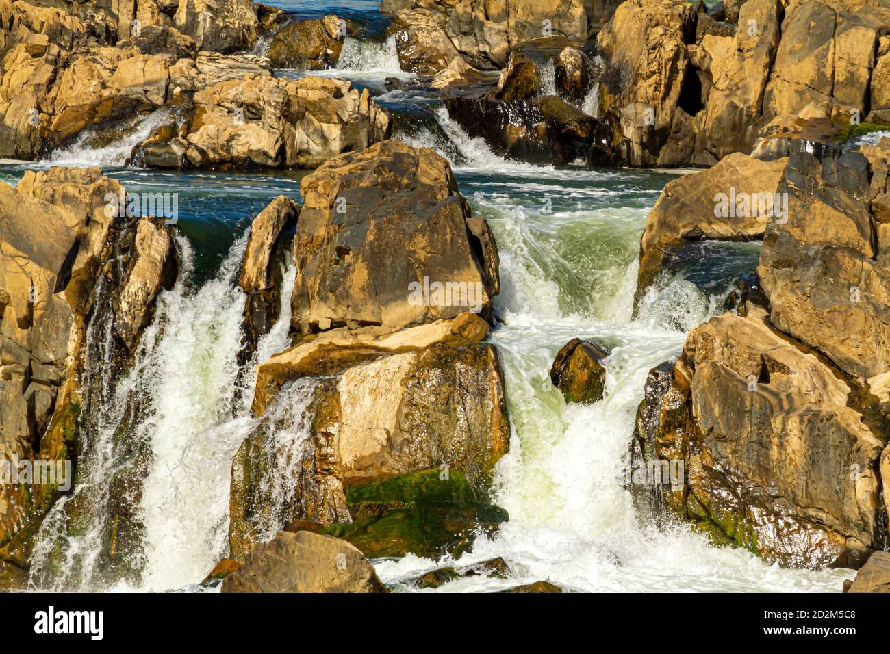 Close up view of the cascading water at great falls region of the ...