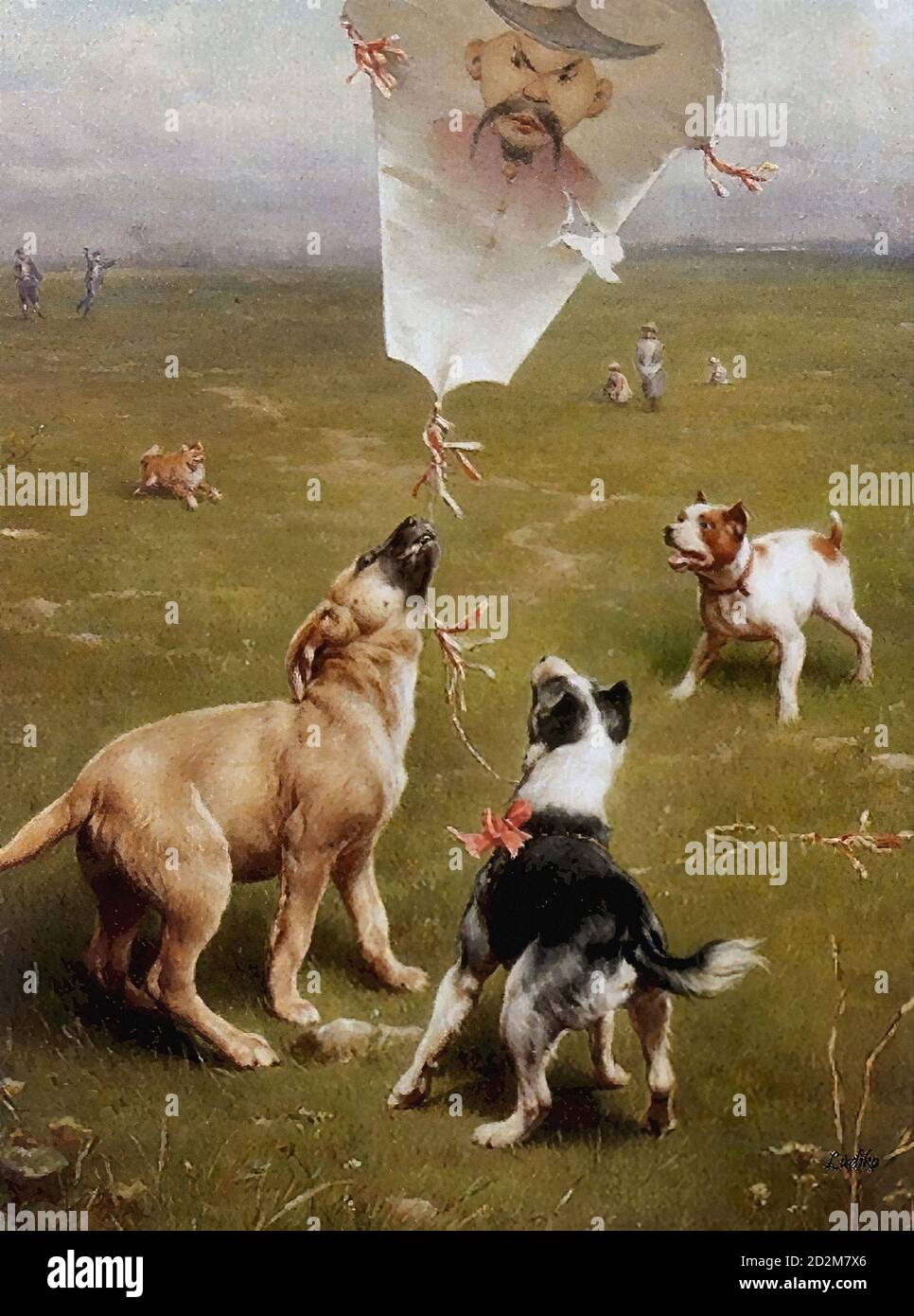 Reichert Carl - up and Away Dogs Chasing a Kite - Austrian School ...