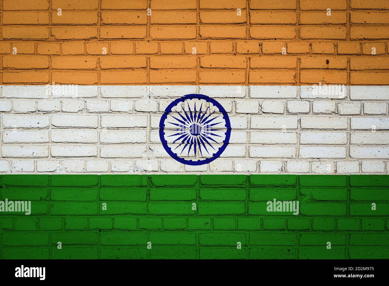 National flag of India depicting in paint colors on an old brick wall ...
