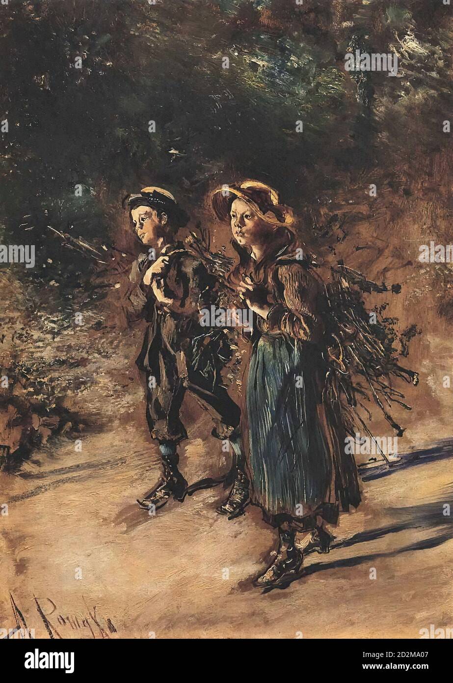 Romako Anton - Children Collecting Twigs - Austrian School - 19th ...