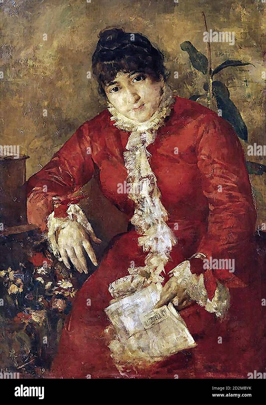 Romako Anton - Woman in Red Dress with a Newspaper - Austrian School ...