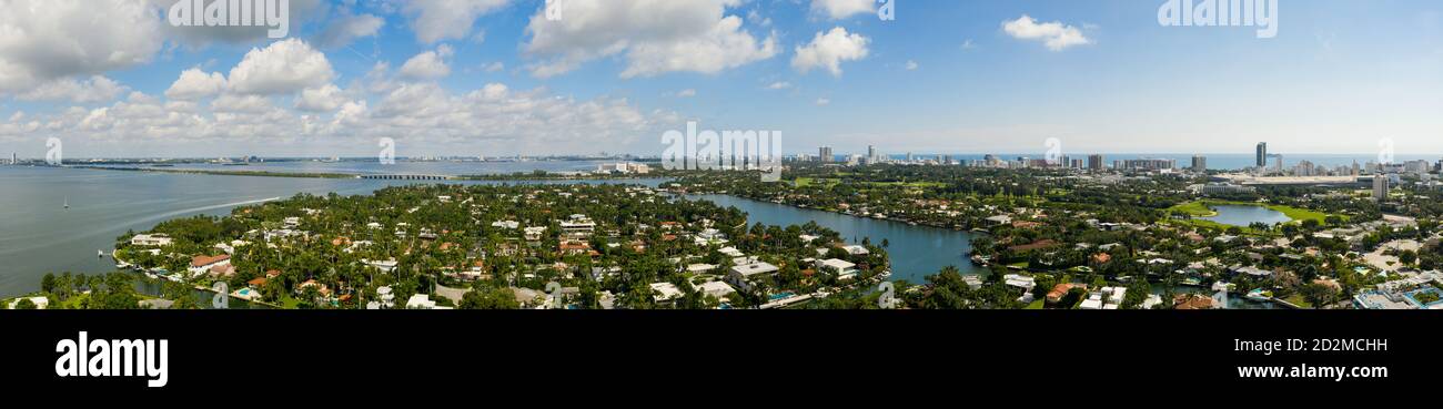 Aerial panorama Sunset Islands Miami Beach FL a residential ...