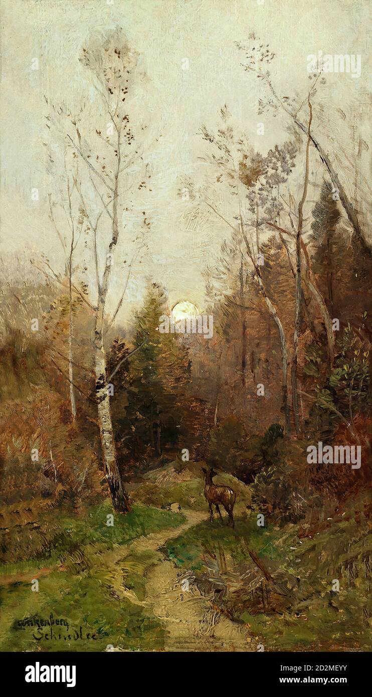 Schindler Emil Jakob - Woodland Landscape in the Moonlight - Austrian ...
