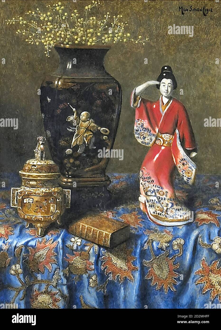 Schodl Max - Still Life with a Japanese Censer Vase and Figurine ...