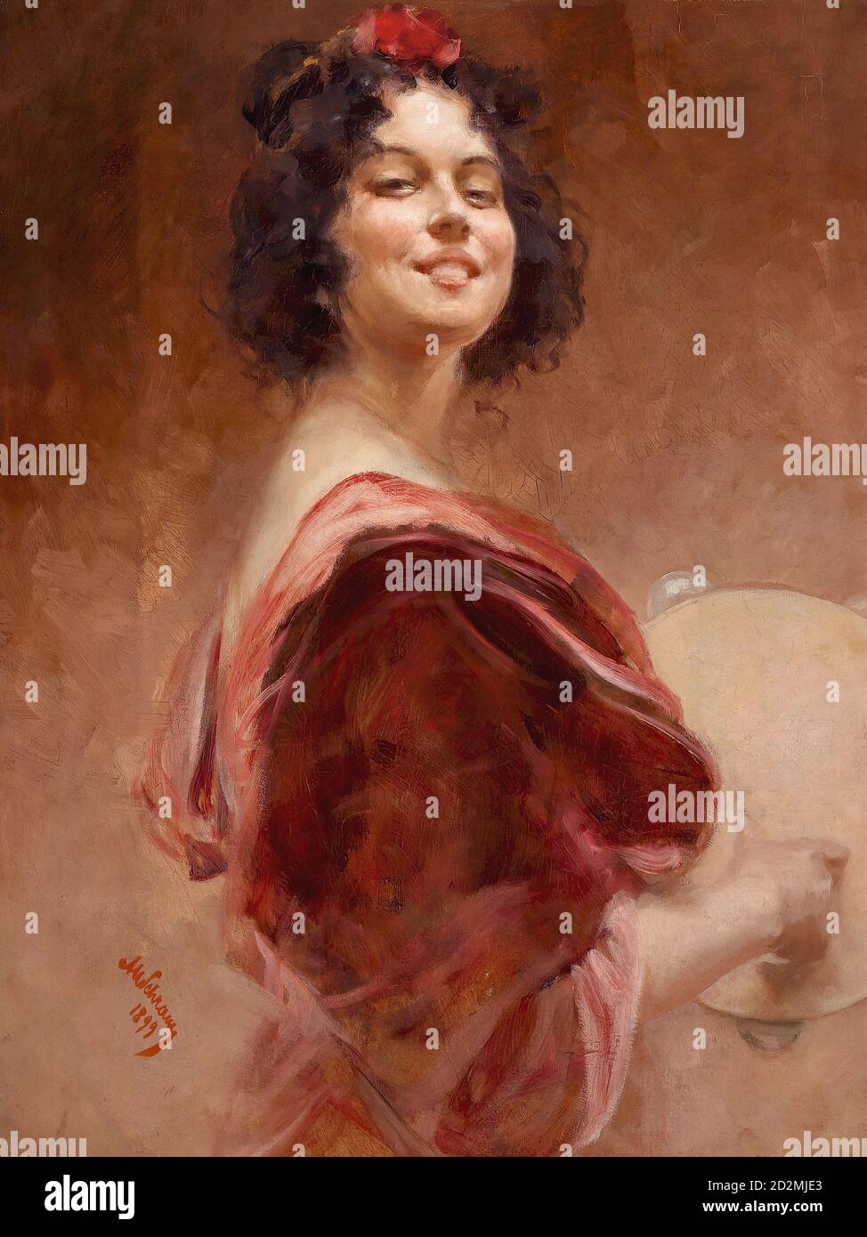 Schram Alois Hans - Gypsy Woman with Tambourine - Austrian School ...