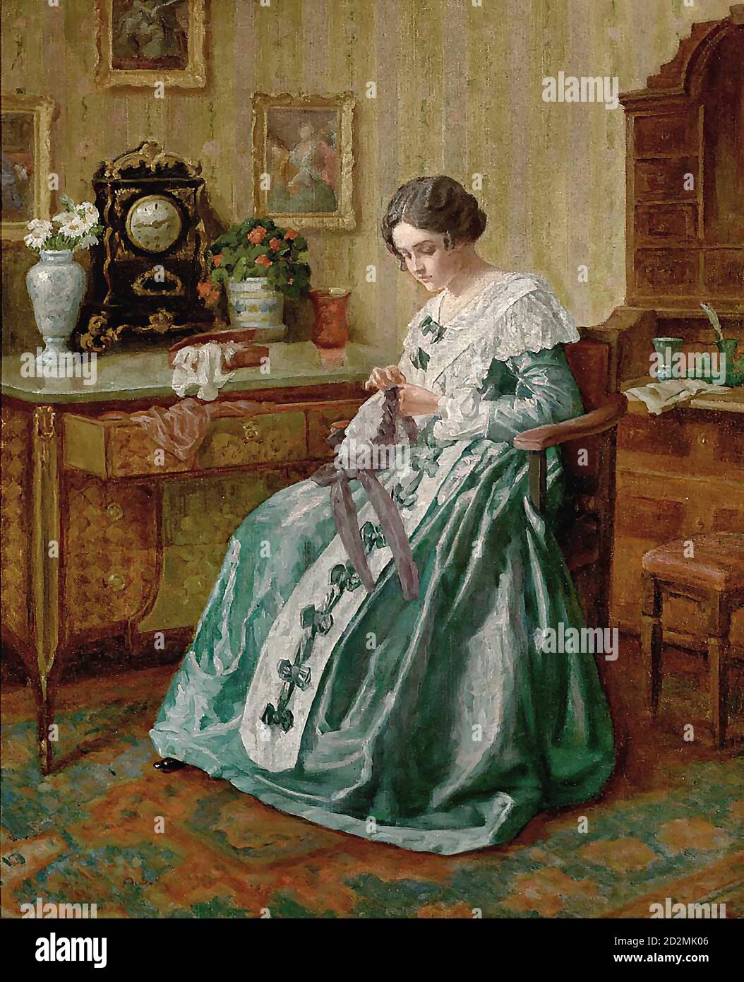 Schuster Karl Maria - Woman Doing Needlework - Austrian School - 19th ...