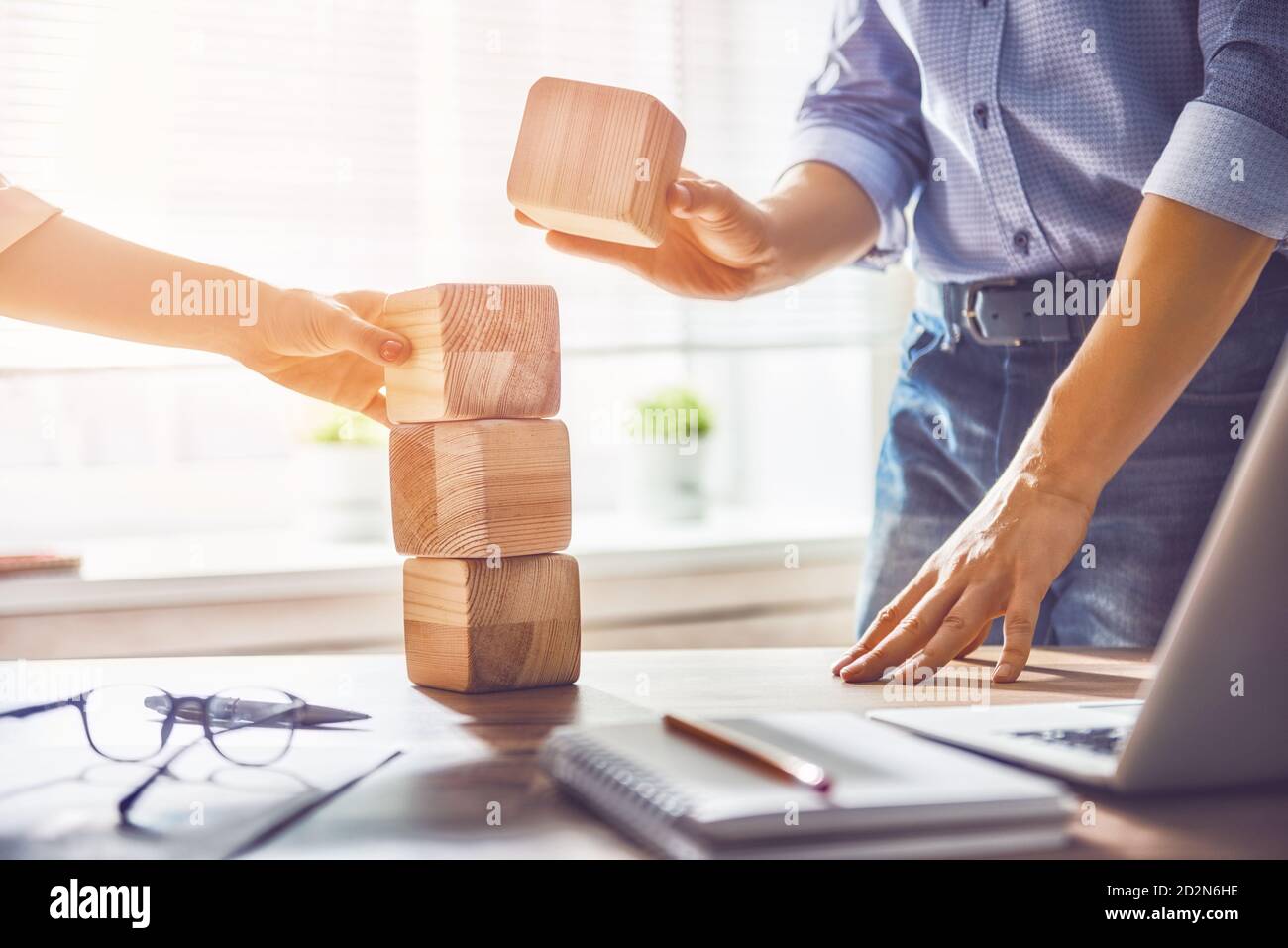 Two business persons plan a project. Team work in office Stock Photo ...