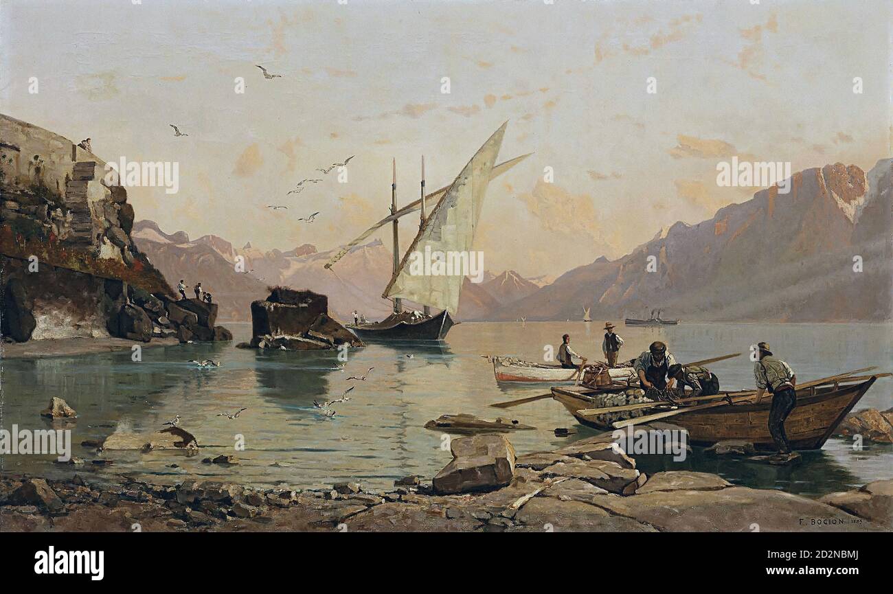 Bocion François - Bord Du Lac a Rivaz - Swiss School - 19th Century ...