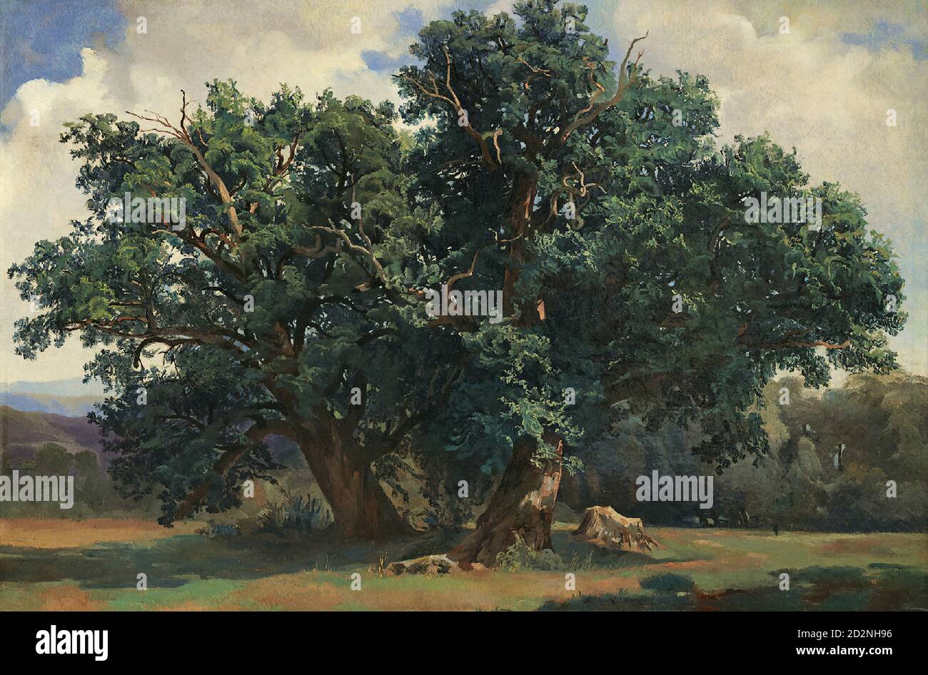 Calame Alexandre - Landscape with Oak Trees 2 - Swiss School - 19th ...