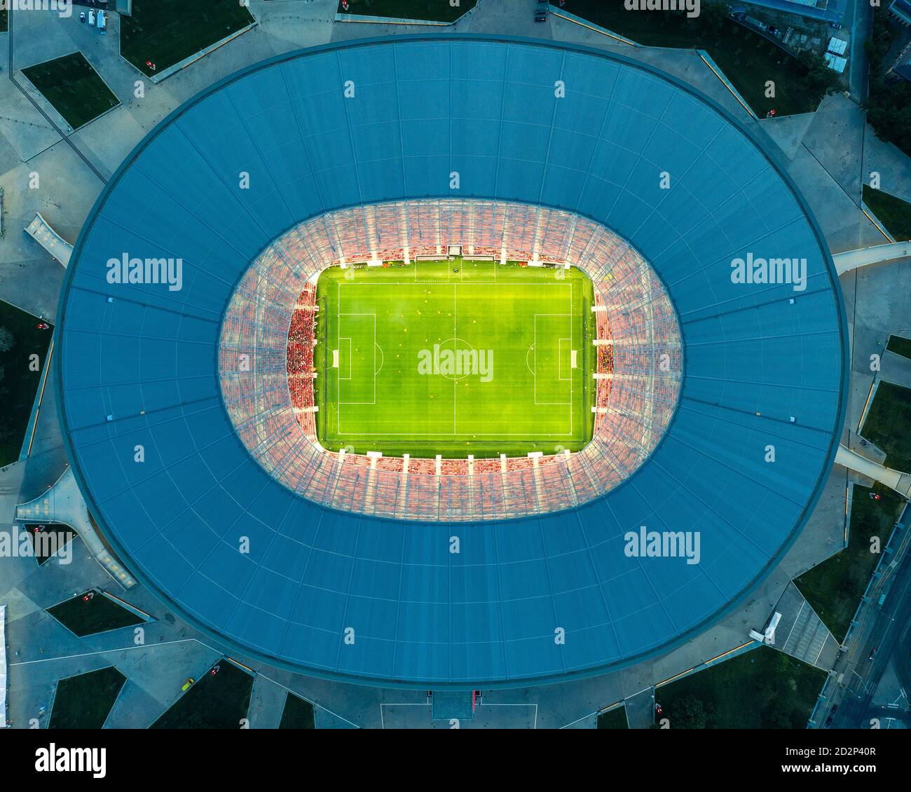 Amazing giant arena building in Hungary. illuminated Ferenc Puskas ...