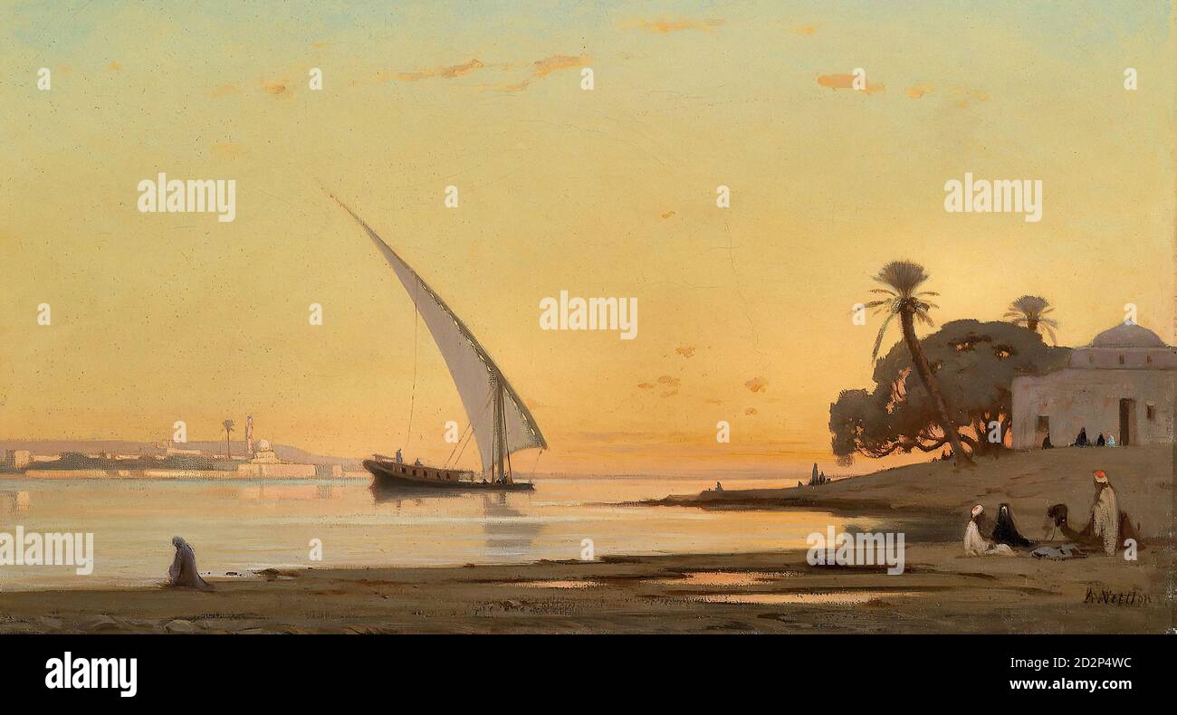 Veillon Auguste Louis - Nile Landscape in the Sunset - Swiss School ...