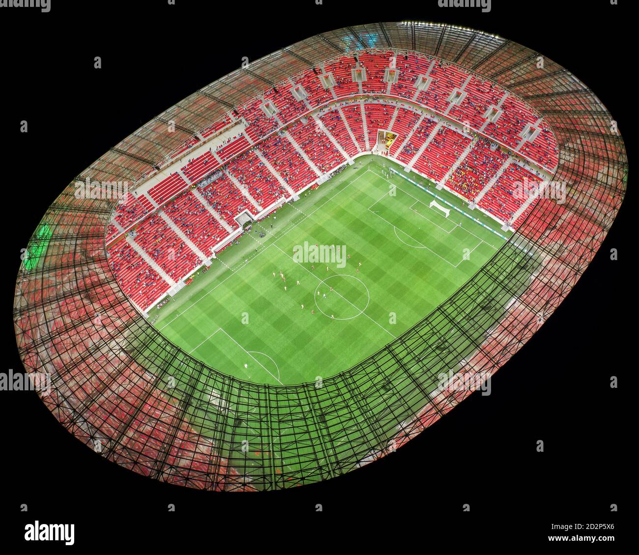 Amazing giant arena building in Hungary. illuminated Ferenc Puskas ...