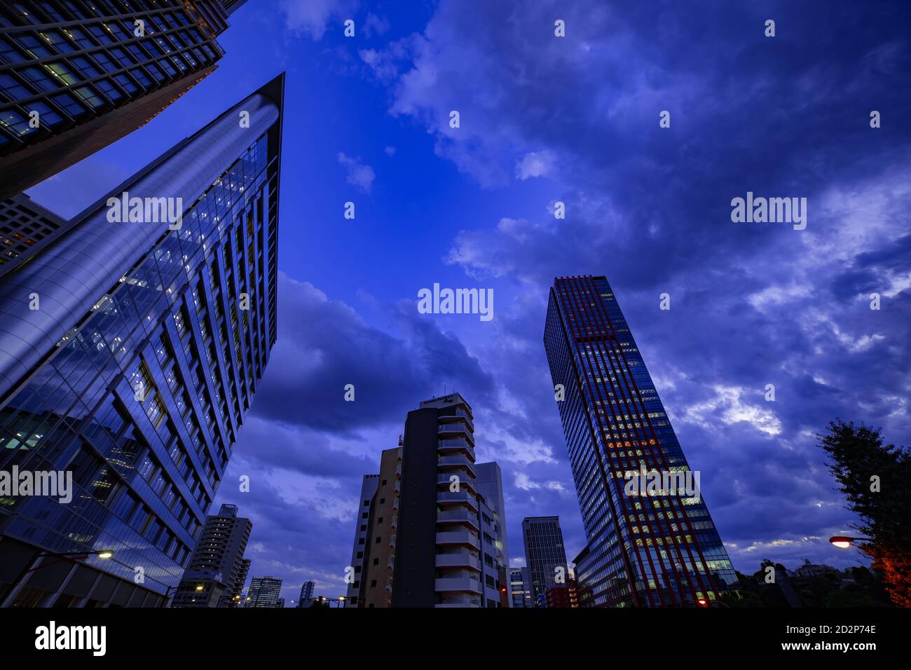 A dusk cityscape near the building in Tokyo wide shot Stock Photo - Alamy