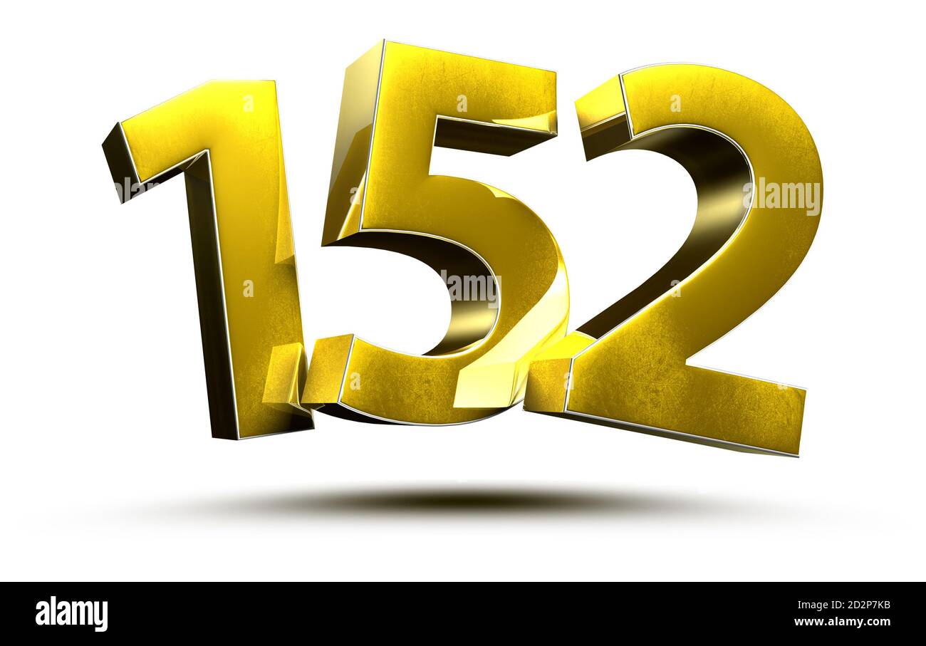 Gold numbers 152 isolated on white background illustration 3D rendering ...
