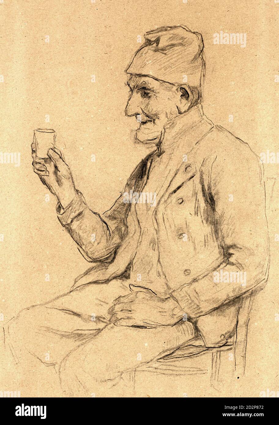 Anker Albert - Alter Mann Beim Trinken - Swiss School - 19th Century ...