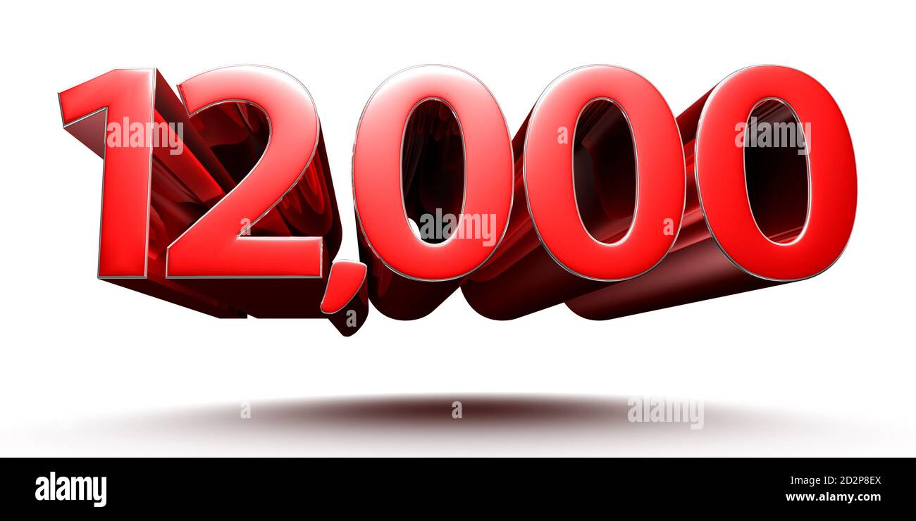 Red numbers 12000 isolated on white background illustration 3D ...