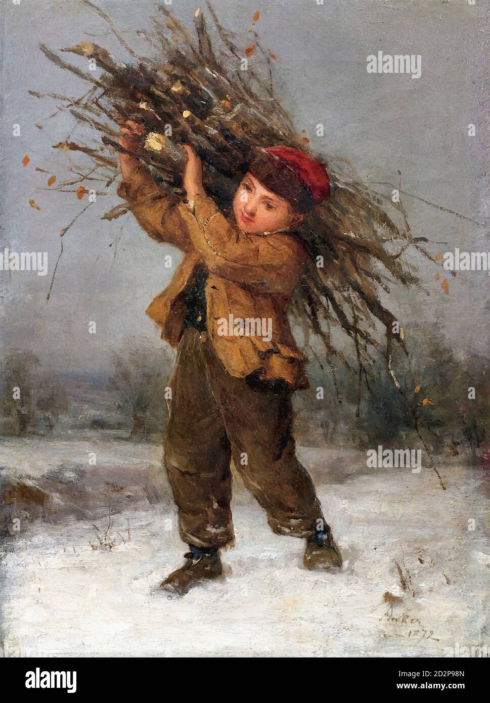 Anker Albert - Boy with Fagot - Swiss School - 19th Century Stock Photo ...
