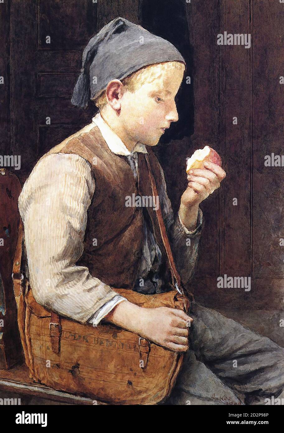 Anker Albert - Boy Eating an Apple - Swiss School - 19th Century Stock ...