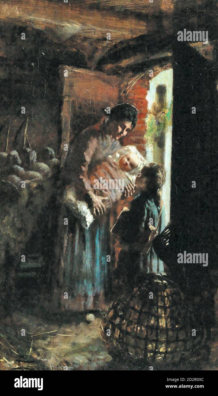 Segantini Giovanni - a Family Scene - Swiss School - 19th Century Stock ...