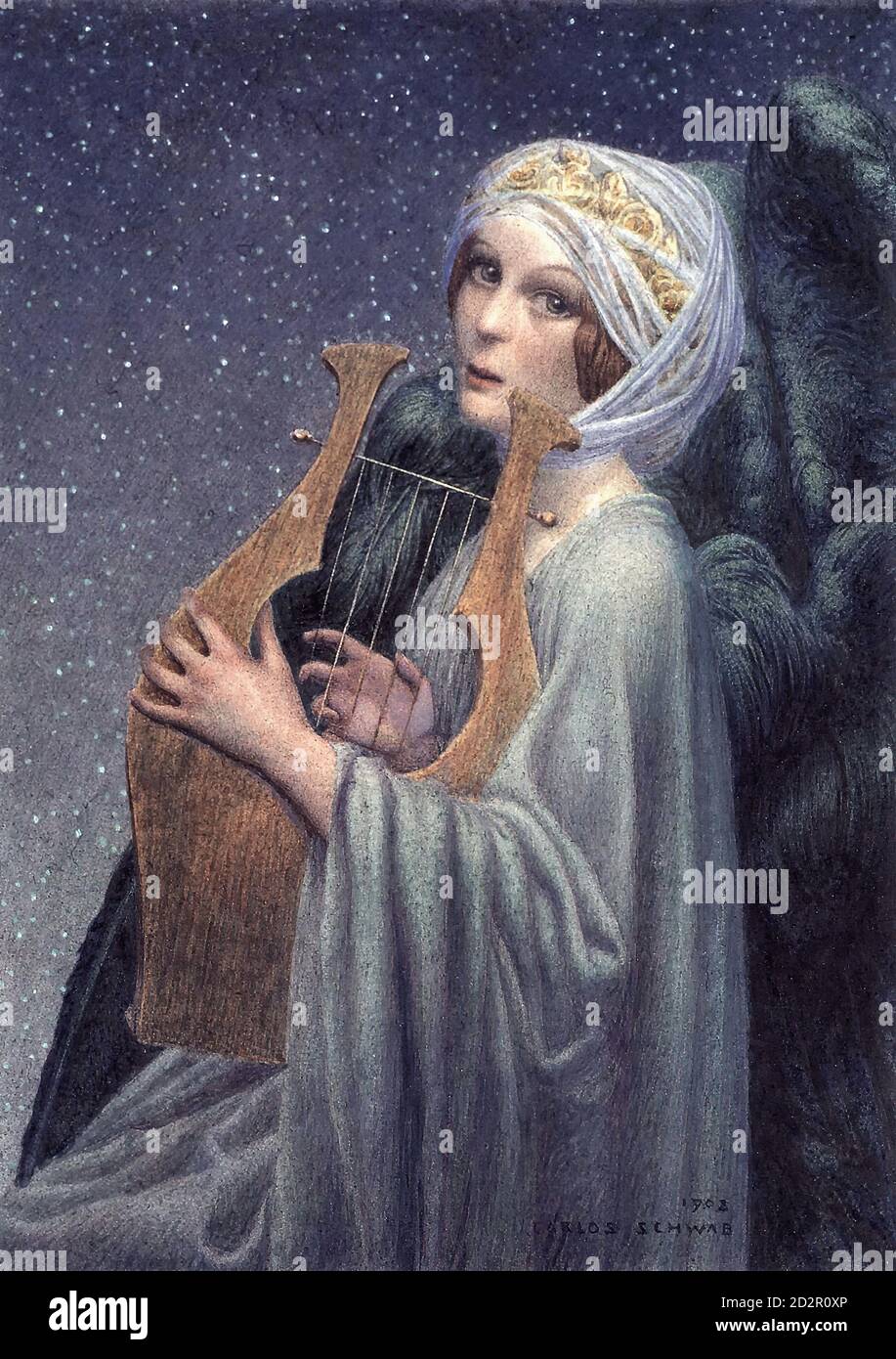 Schwabe Carlos - Woman with the Lyre (Angel) - Swiss School - 19th ...