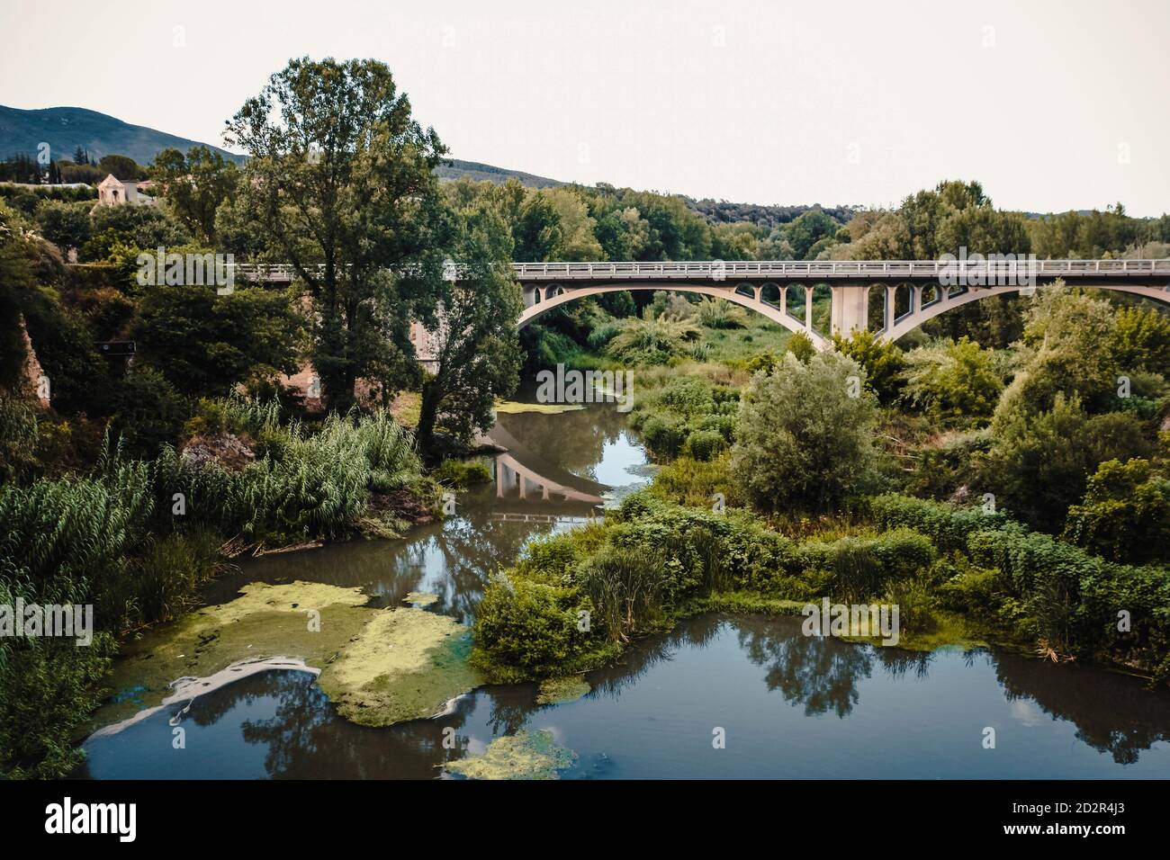 The bridge over the Fluvia river in medieval Besalu town. Catalonia ...