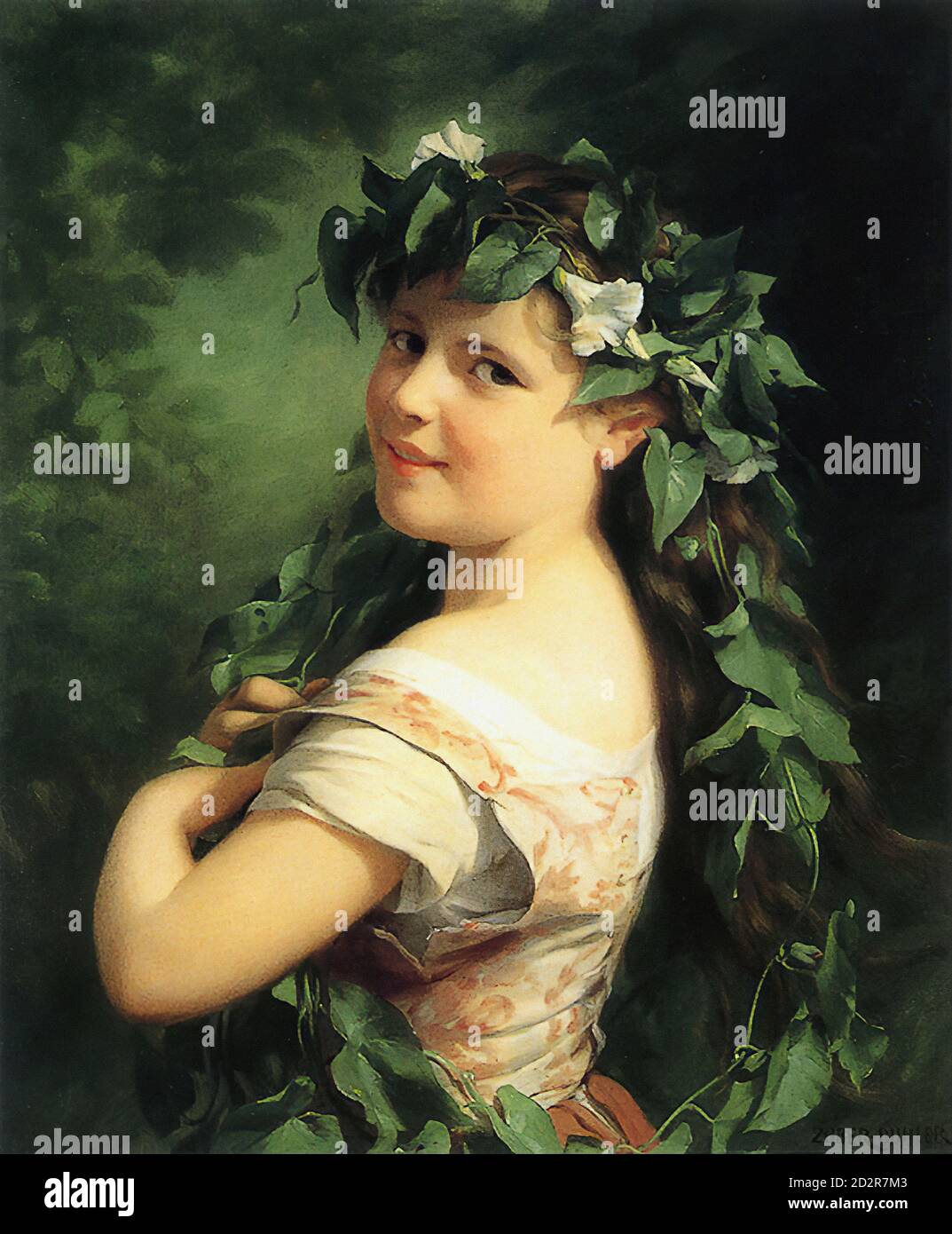Zuber-Buhler Fritz - Girl with Wreath - Swiss School - 19th Century ...