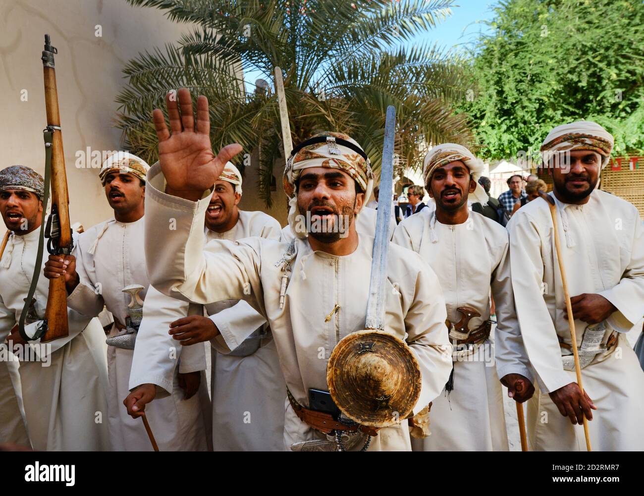 Traditional Omani sword dance in Nizwa fort, Oman Stock Photo - Alamy