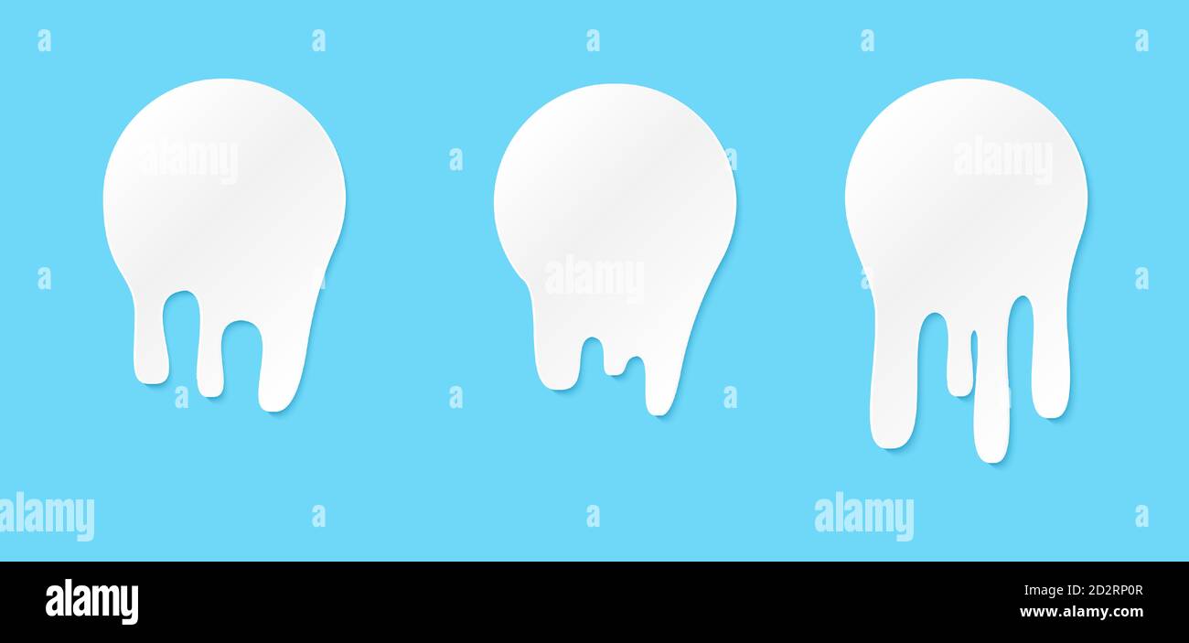 Melt drip stickers or circle milk labels. Vector liquid drops icons for ...