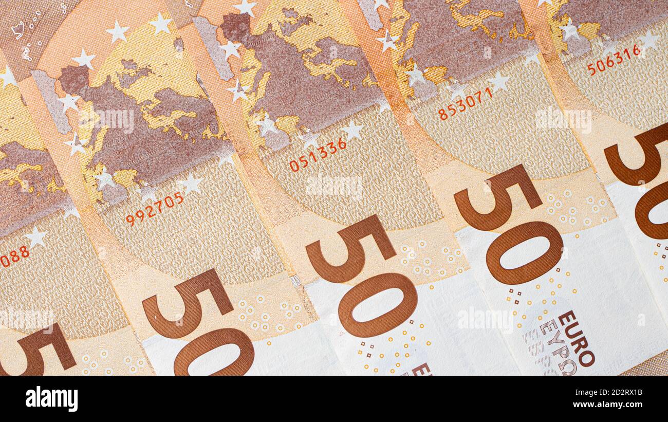 Macro photo of 50 euro bills - the currency of the European Union ...
