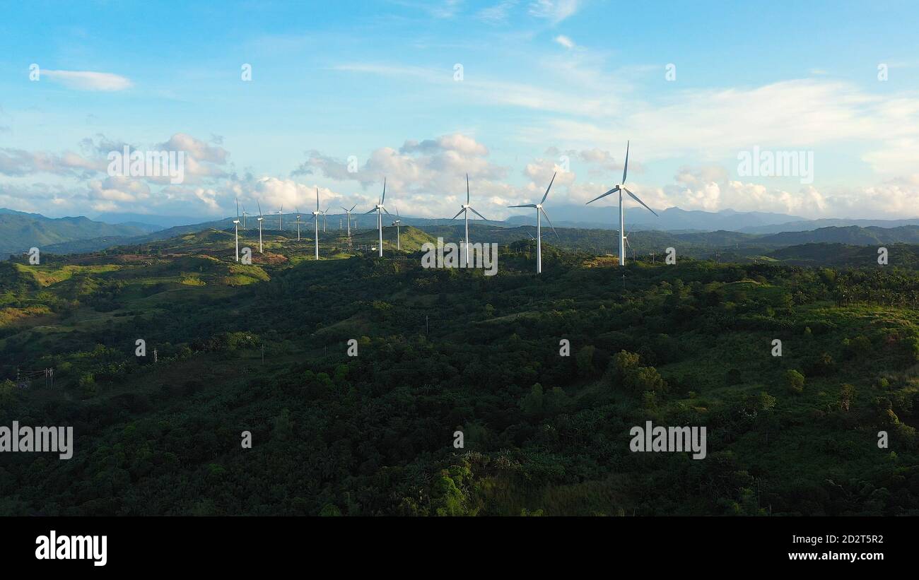 Aerial view of wind turbines and wind mills for electric power ...