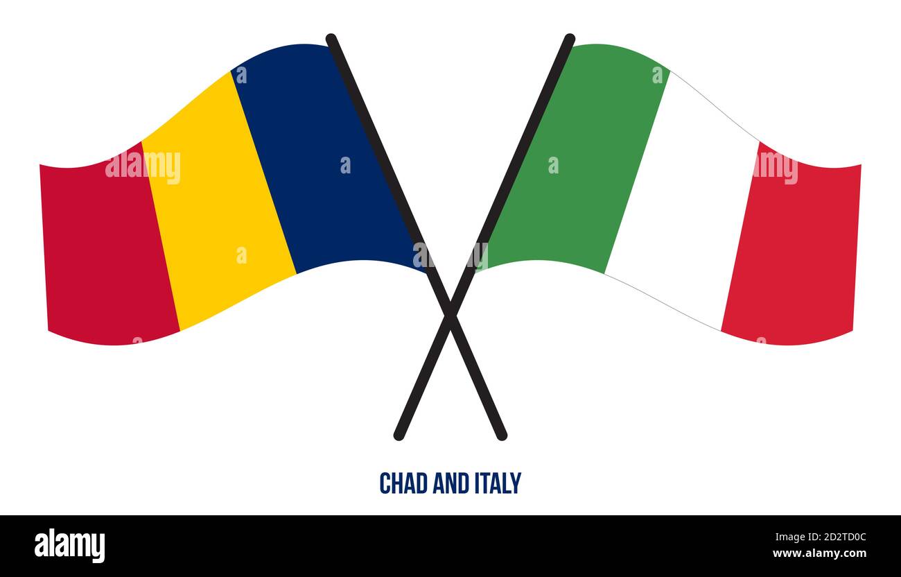 Chad and Italy Flags Crossed And Waving Flat Style. Official Proportion ...