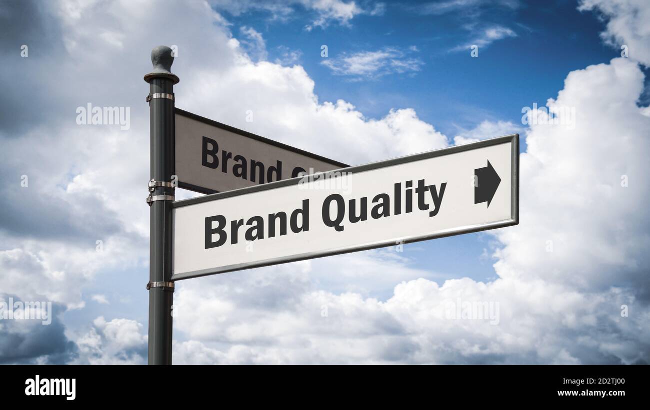 Street Sign the Direction Way to BRAND QUALITY Stock Photo - Alamy