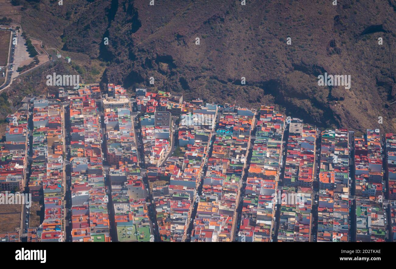 Breathtaking aerial view of town with colorful residential buildings ...