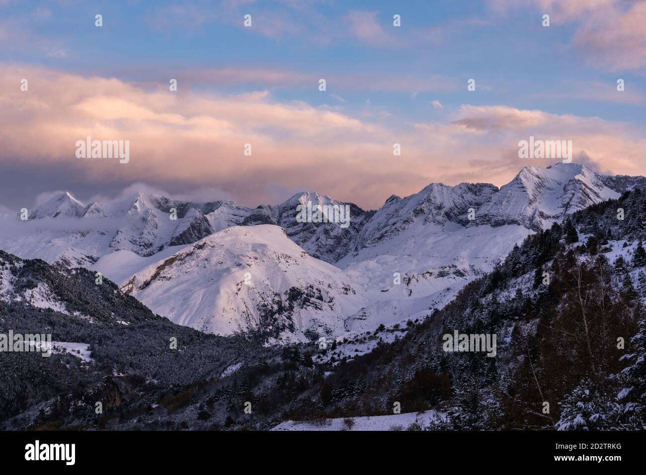 Spectacular scenery of Pyrenees mountain range covered with snow ...