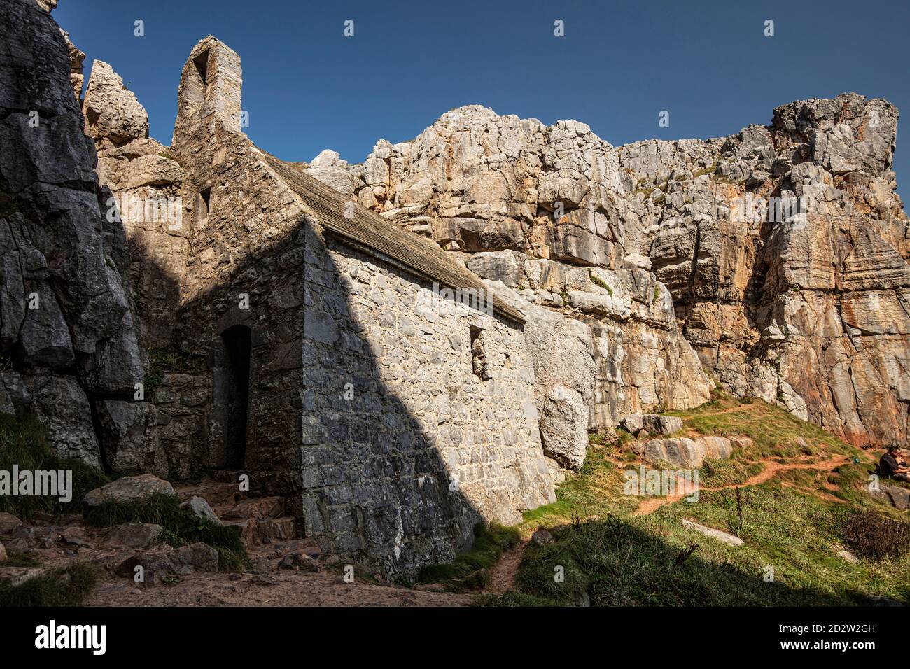 Hidden cliff side chapel of St Govan at Bosherston, Pembrokeshire ...