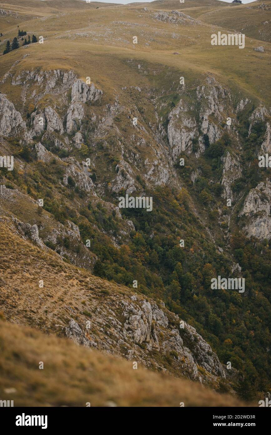 View of rocky mountains in Vlasic, Bosnia on a gloomy day Stock Photo ...