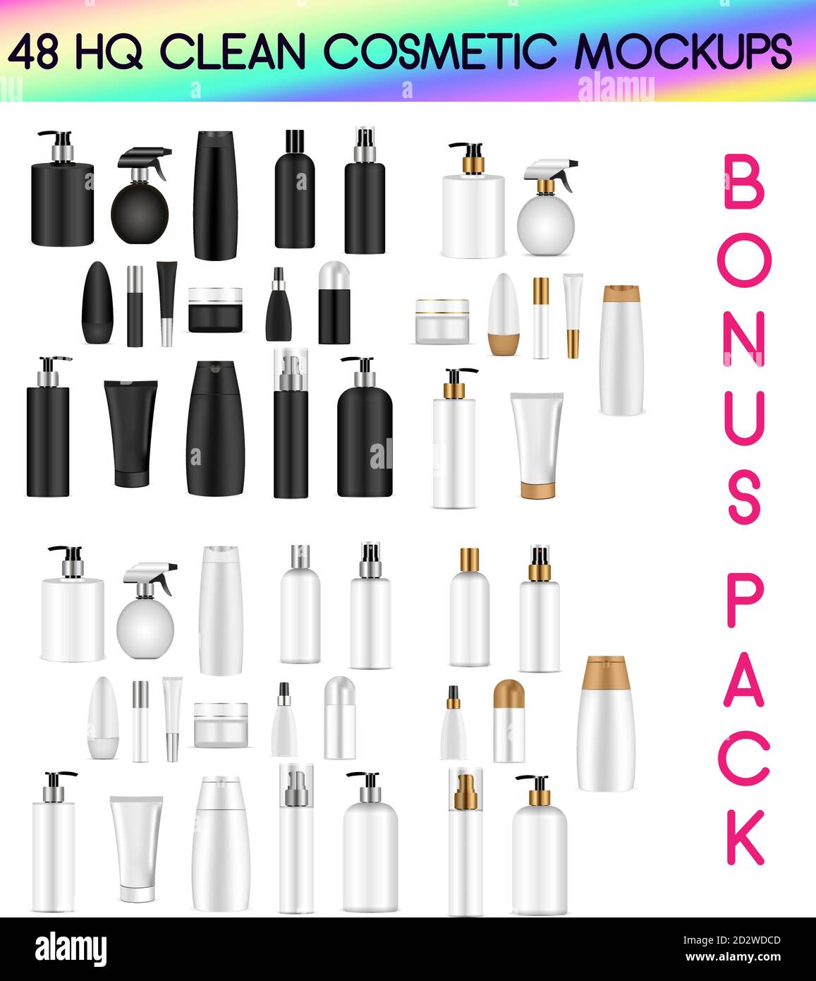 Black and White bottle mockup set. Vector illustration blank templates ...