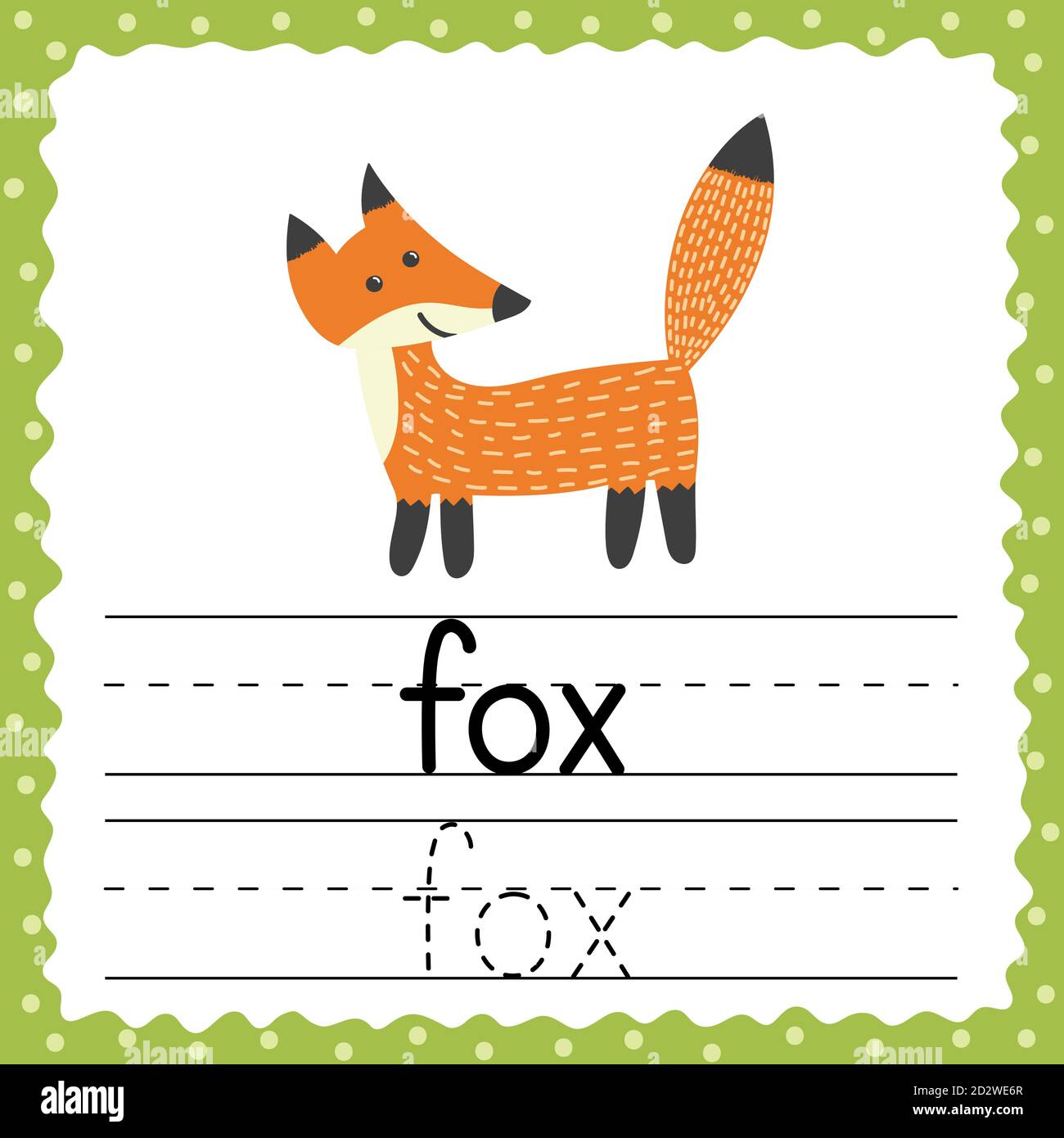 Tracing words flashcard - Fox. Phonetic words in English. Handwriting ...