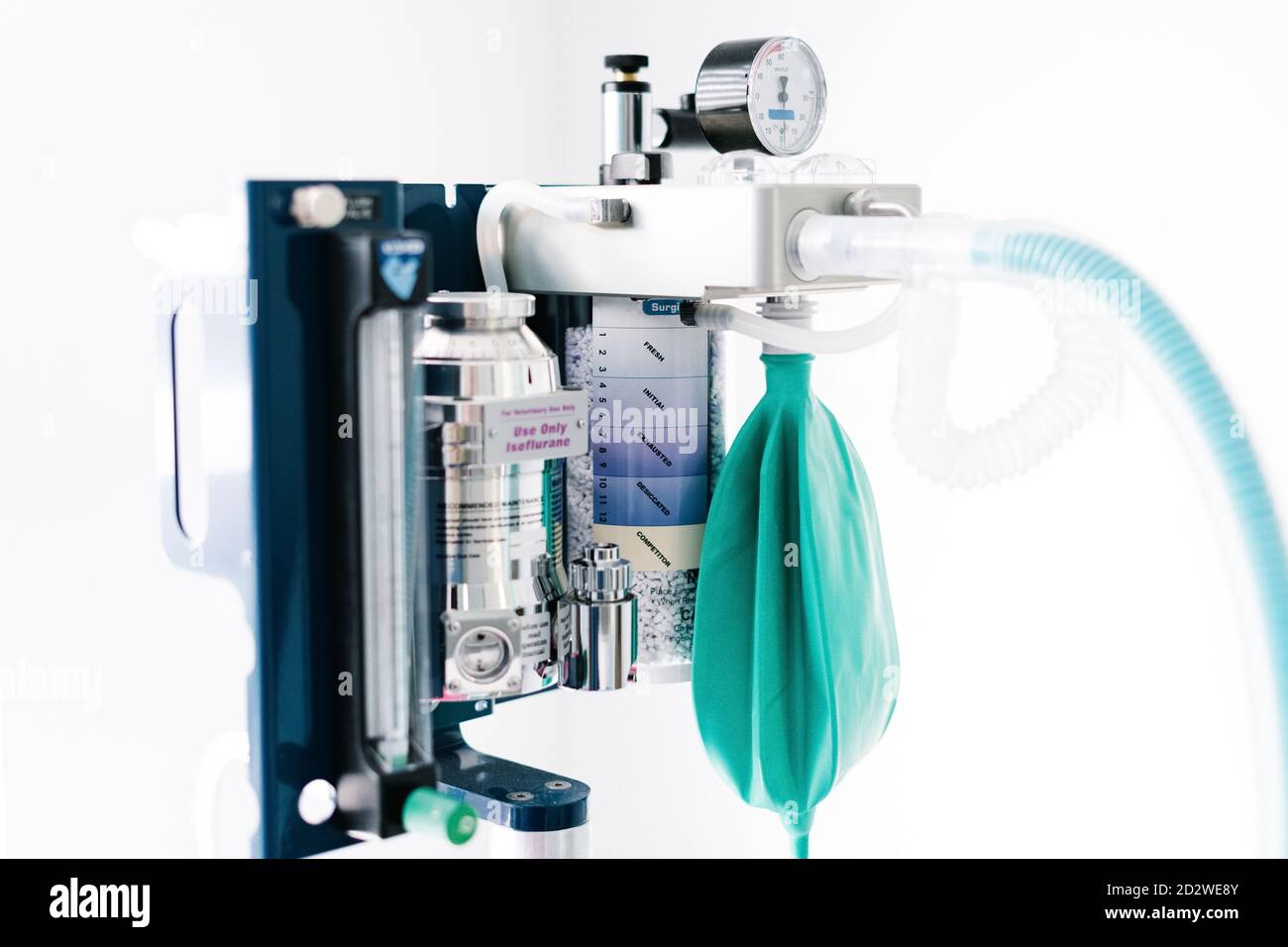 Modern machine for gas anesthesia placed in operating room in bright ...