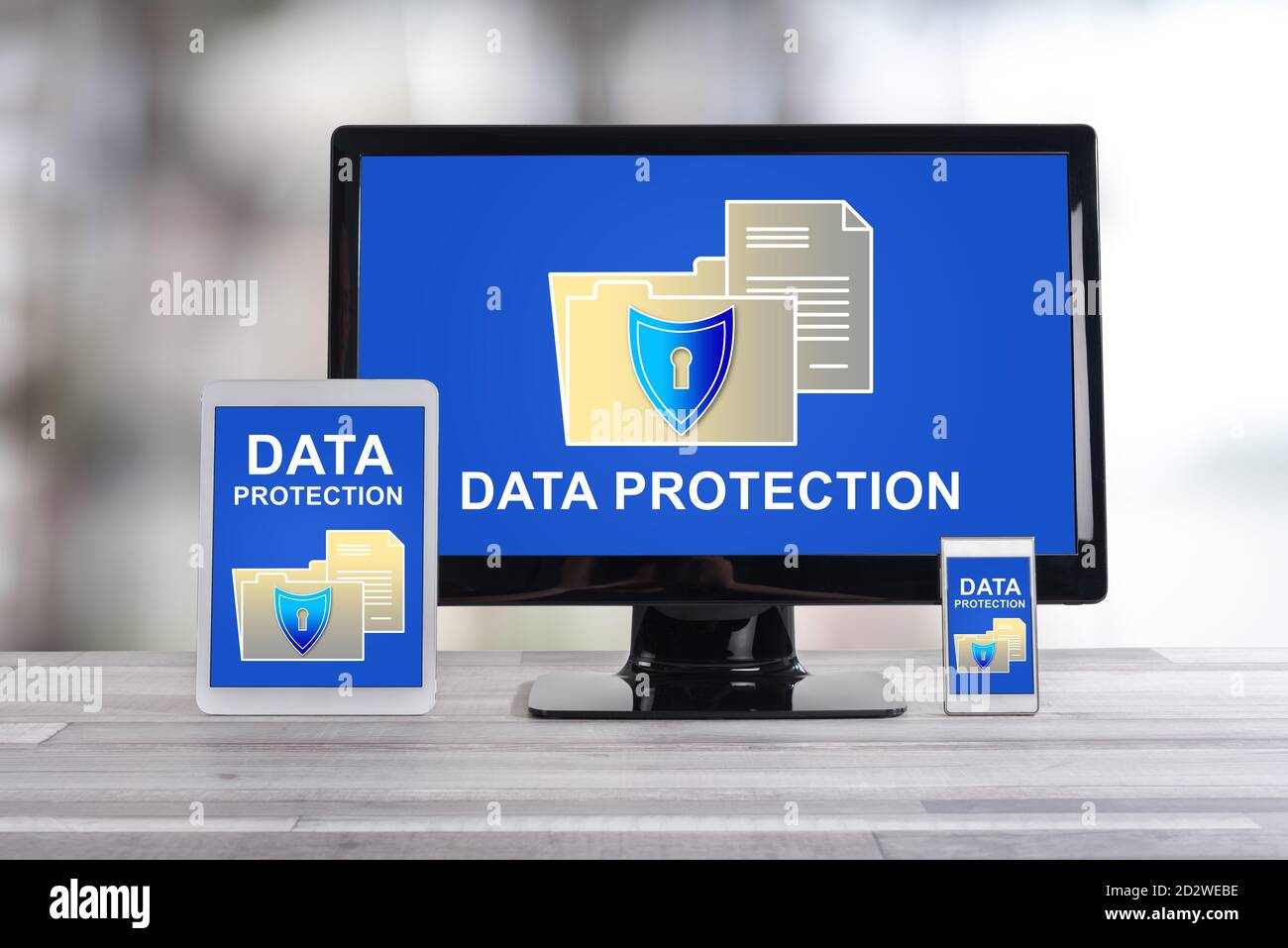 Data protection concept shown on different information technology ...