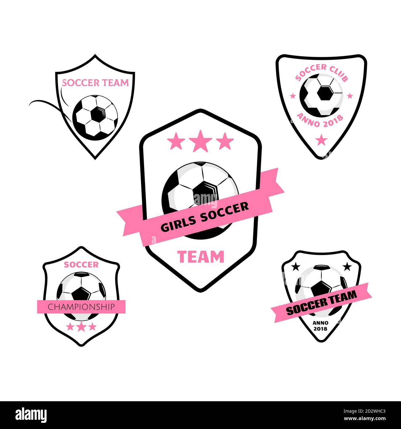 Set of Womens and girls soccer football logo design with ball on shield ...