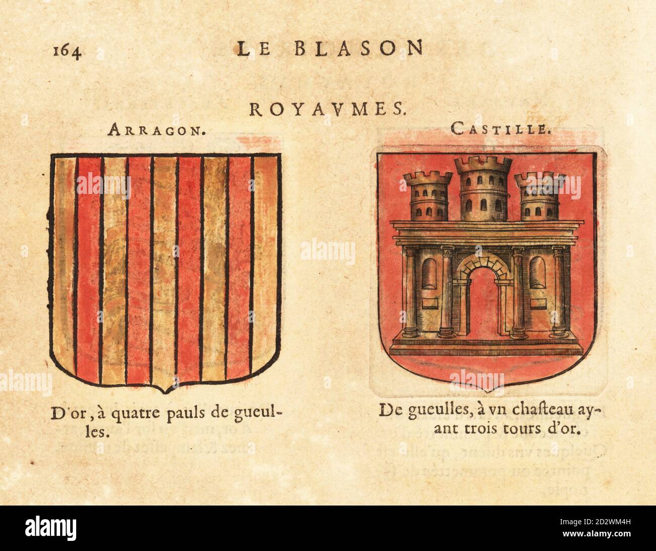 Coats of arms of the Kingdom of Aragon, Spain, with four red pales on ...